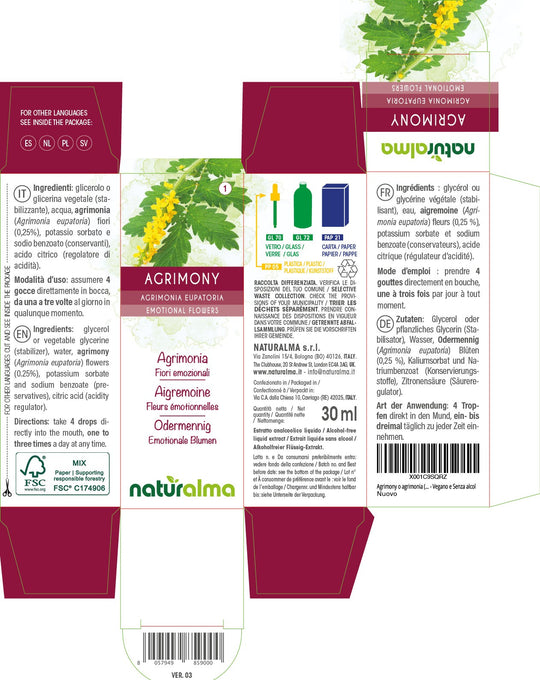 Agrimony Bach Flower Remedies Alcohol-Free Liquid - Naturalma - Food S