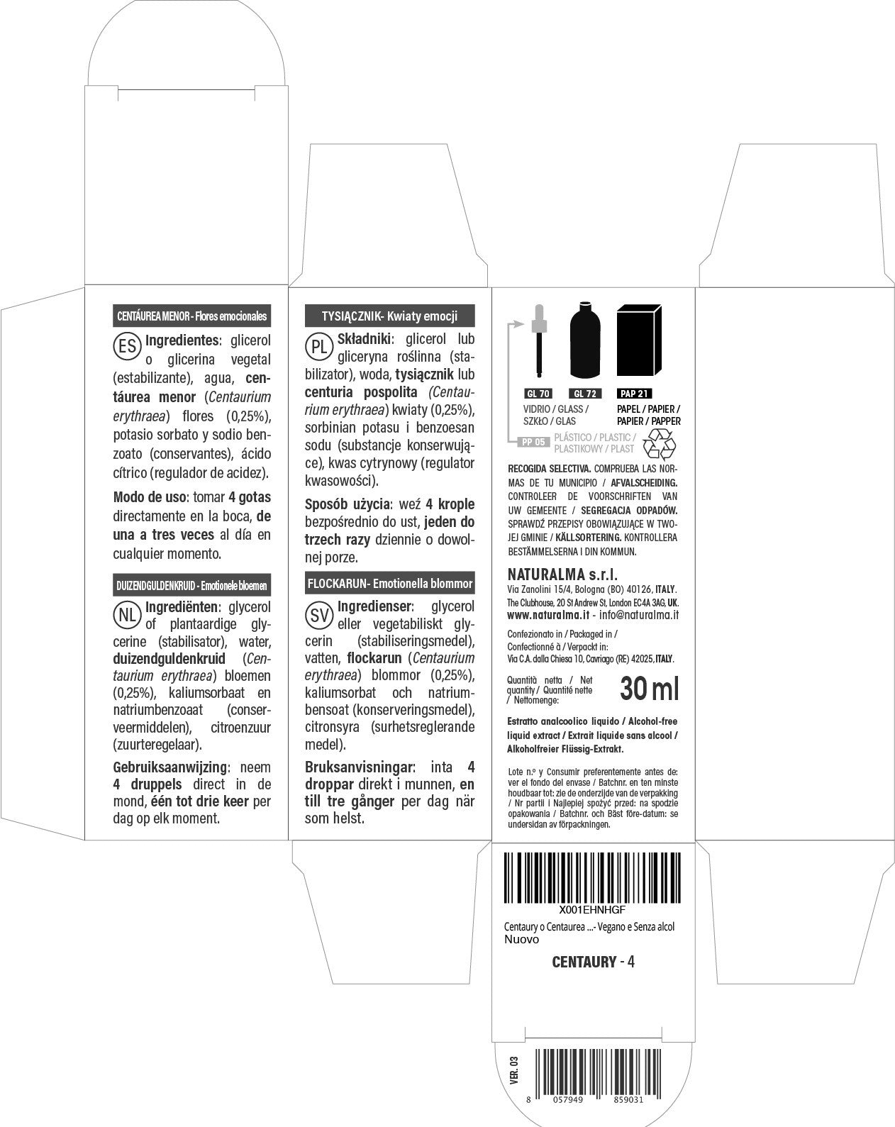 Centaury Bach Flower Remedies Alcohol-Free Liquid - Naturalma - Food S